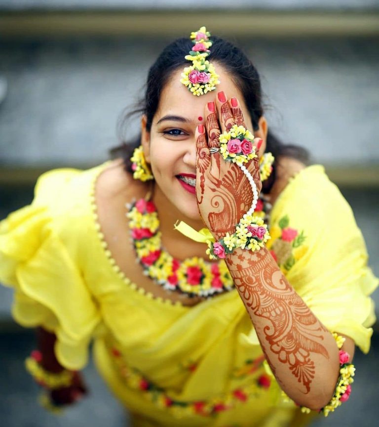 HALDI JEWELLERY, FLOWER JEWELRY,Haldi jewellery for bride